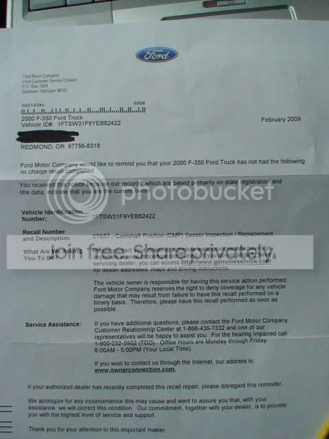 CPS Recall LOL.... letter from Ford.. - Ford Truck Enthusiasts Forums
